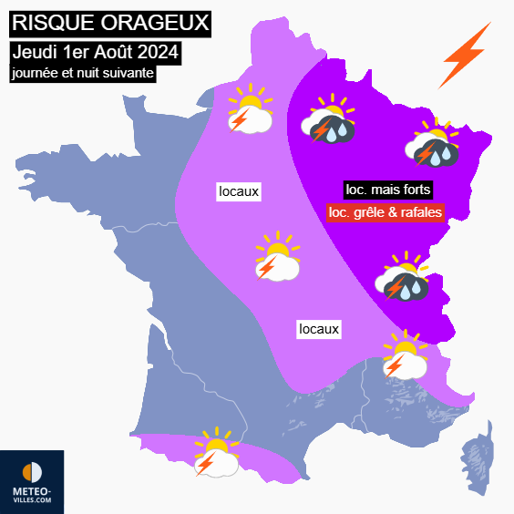 Actualités météo: Chaleur humide et risques de forts orages de mardi à mercredi 30/07/2024
